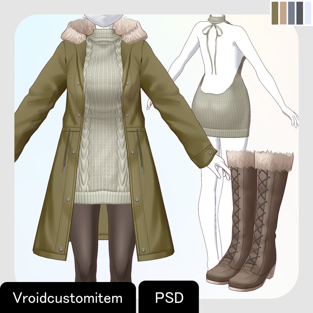 Vroidstudio: Mod Coat Clothing Set (5 Colors and PSD Files Included) - Etsy