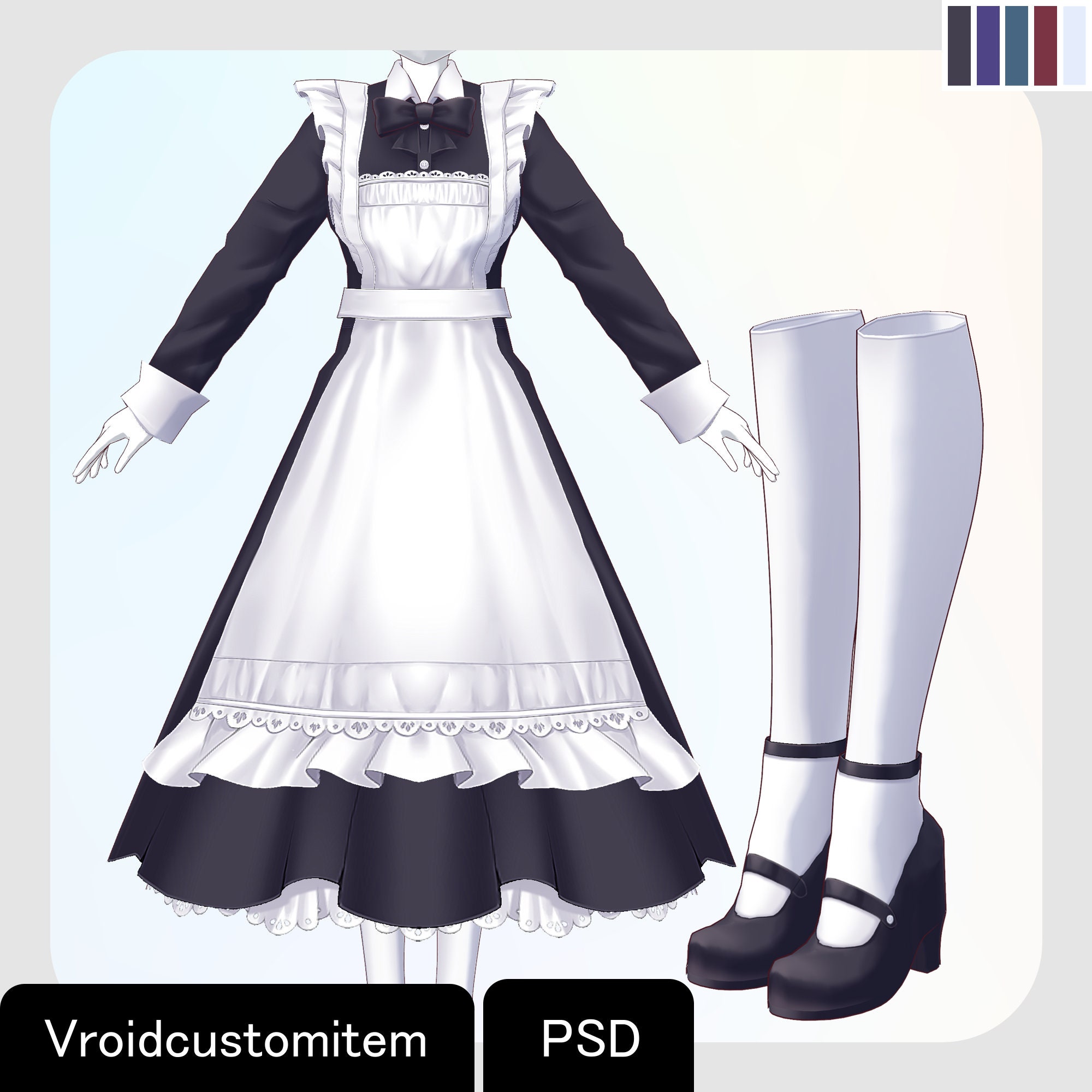 Vroidstudio: Traditional Maid Clothing Set (5 Colors and PSD Files ...