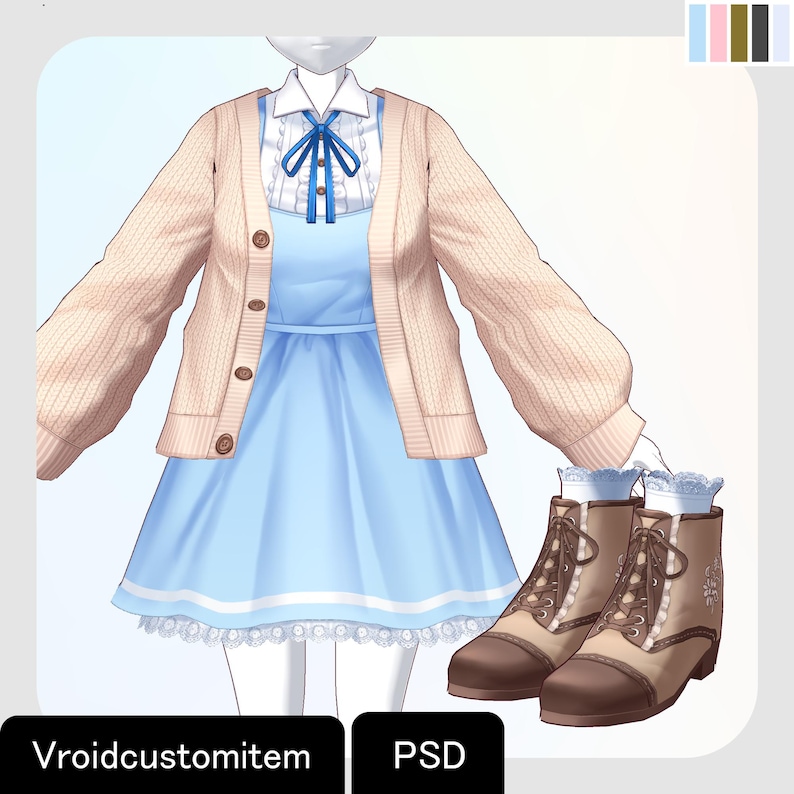 Vroidstudio: Airy Cardigan Dress Clothing Set (5 Colors and PSD Files ...