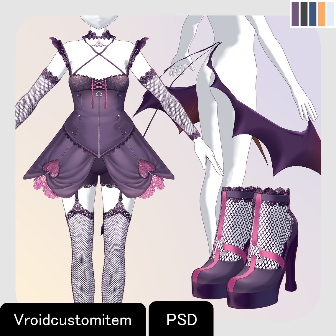 Vroidstudio: Prankster Devil Clothing Set (5 Colors and PSD Files ...
