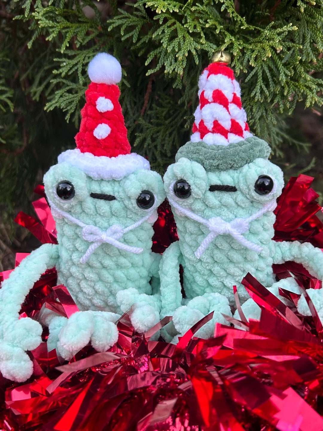 Crochet Christmas Santa & Elf Leggy Frog Plush Stuffed Animal - Etsy