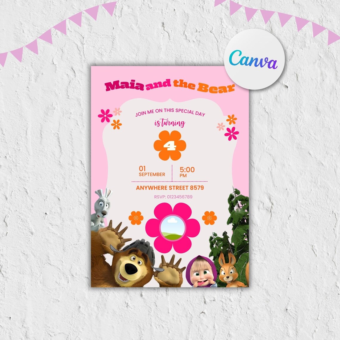 Masha and the Bear Invitation - Birthday Invitation Template - Masha ...