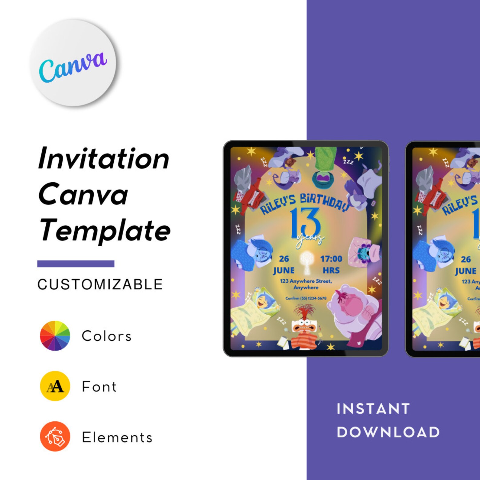 Inside Out 2 Invitation,digital Invitation, Inside Out Canva - Etsy