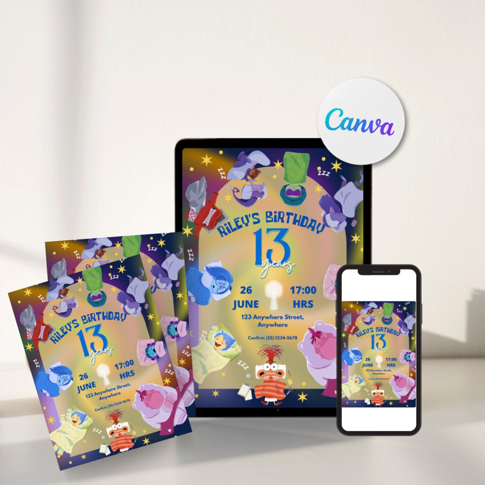 Inside Out 2 Invitation,digital Invitation, Inside Out Canva - Etsy