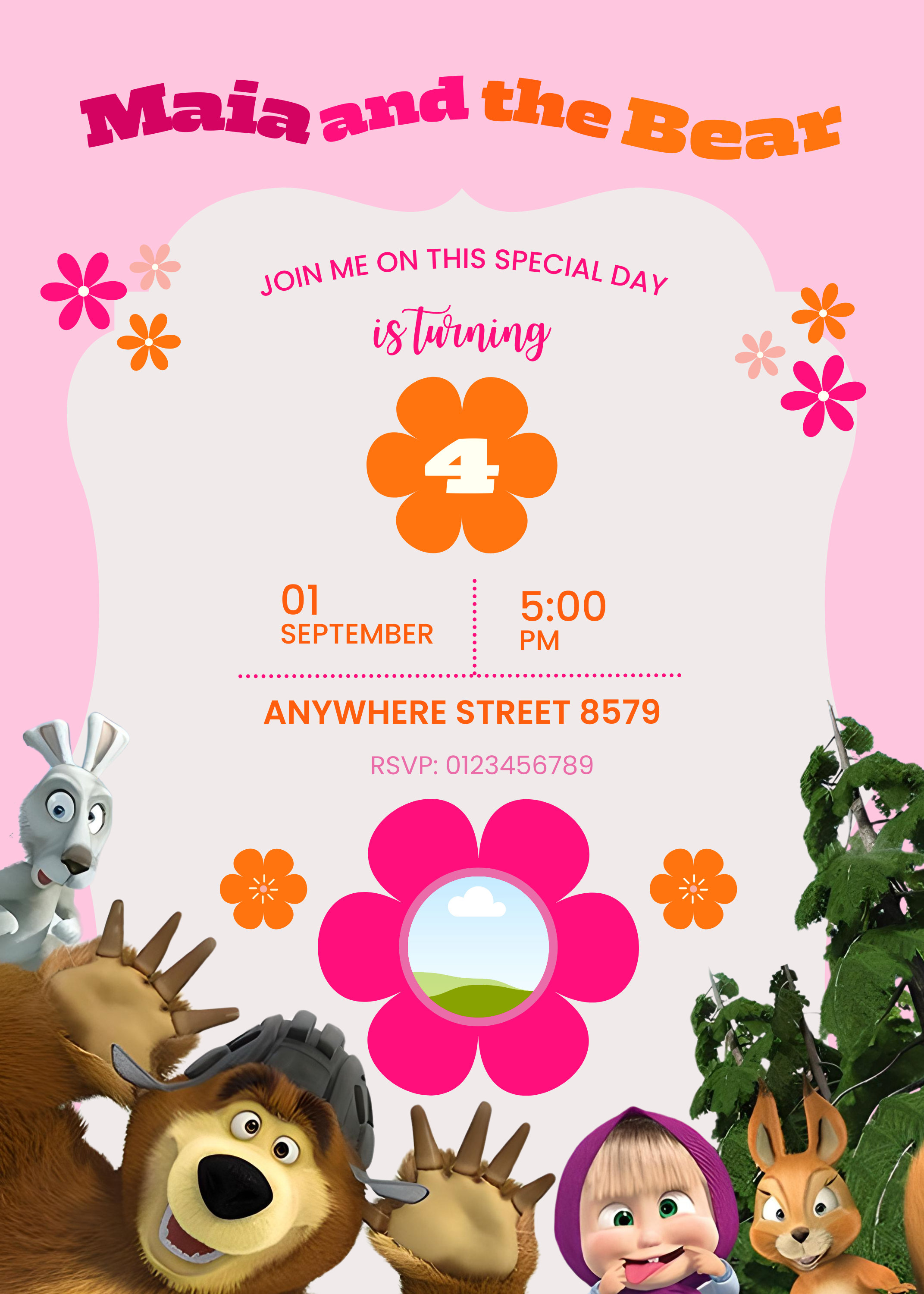 Masha and the Bear Invitation - Birthday Invitation Template - Masha ...