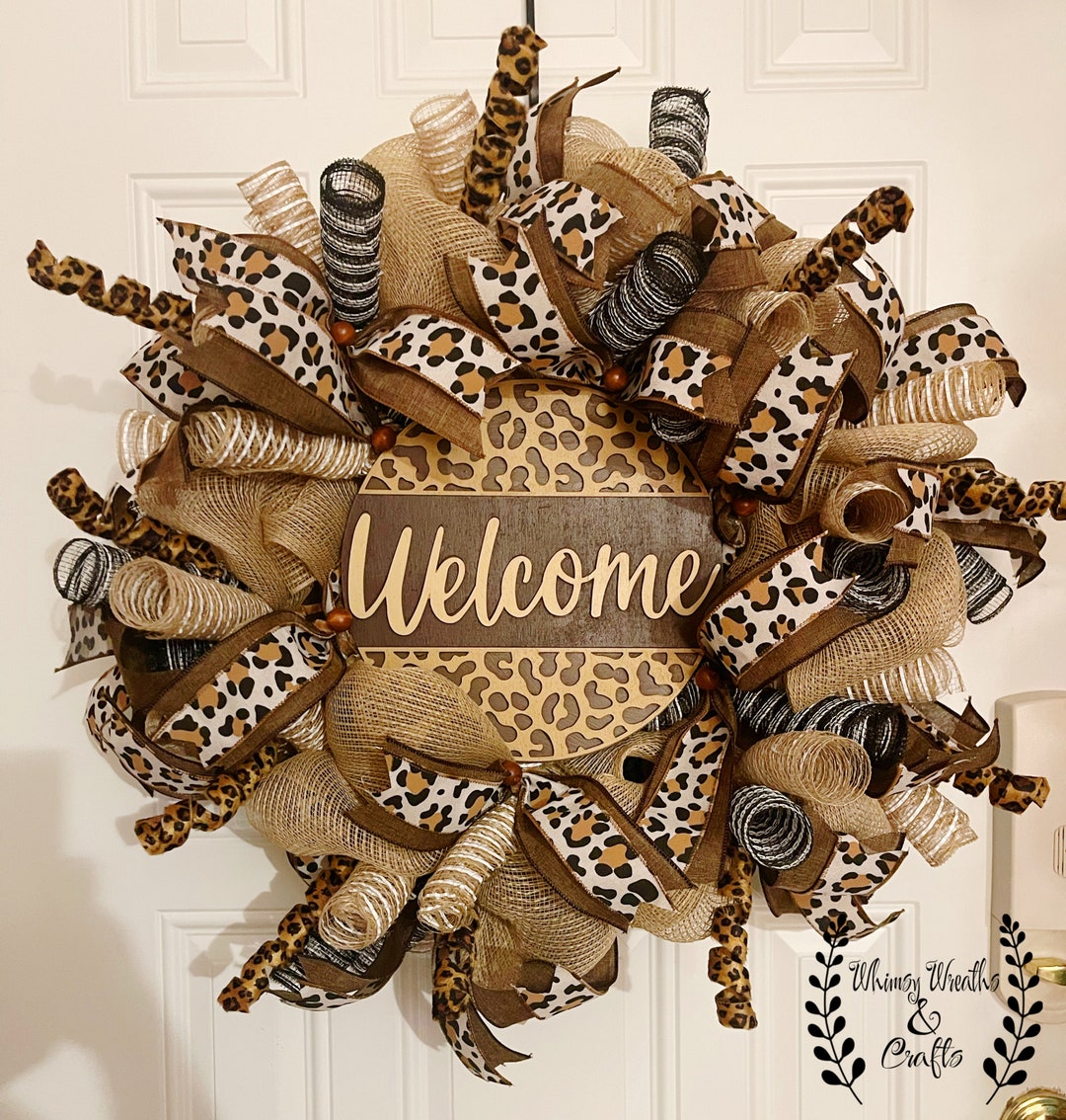 Welcome Door Wreath, Animal Print Wreath, Leopard Print Wreath - Etsy