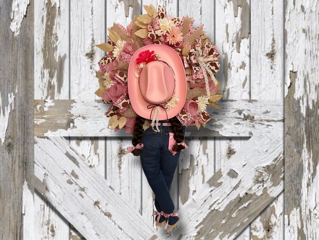 Pink Western Wreath ~ Rustic Farmhouse Decor ~ Cow Print Motif ...