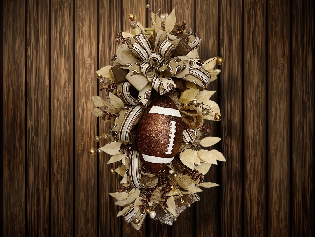 Football Door Swag Wreath, Neutral Fall Football Swag – Game Day Wreath ...