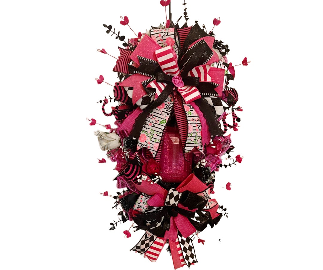 Pink Swag Wreath, Pink Gem Wreath, Fuchsia and Black Swag Wreath, Girly ...