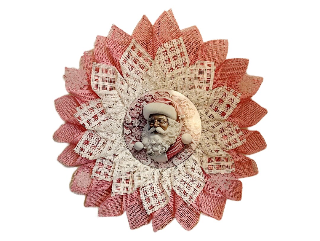 Winter Flower Wreath Low Profile Poly Burlap Santa Christmas Decor ...