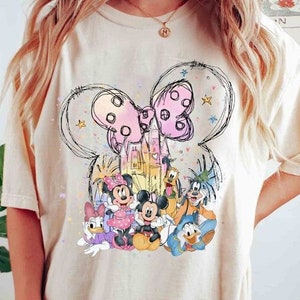 Retro Disney Castle Watercolor Mickey & Friends Shirt, Minnie Bow ...