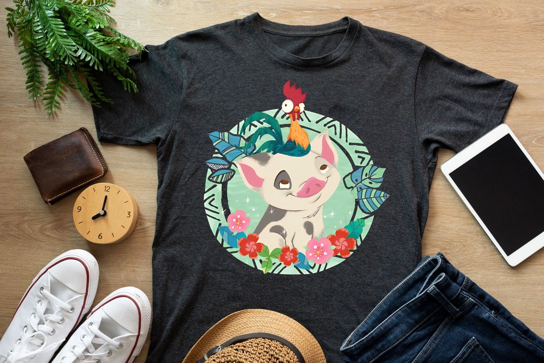 Retro Disney Moana Characters Shirt, Funny Pua and Hei Hei Floral ...