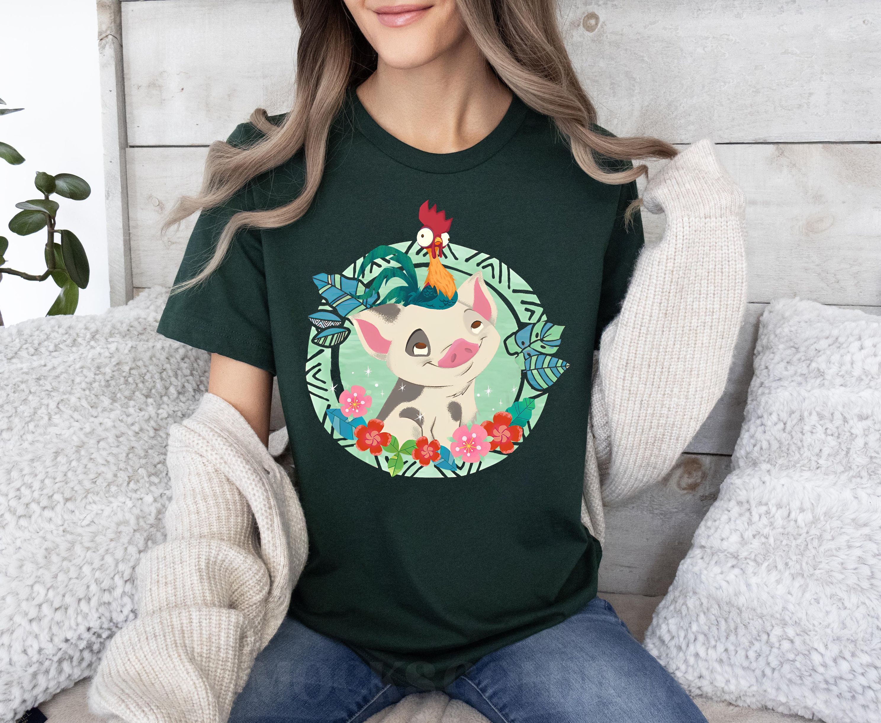 Retro Disney Moana Characters Shirt, Funny Pua and Hei Hei Floral ...