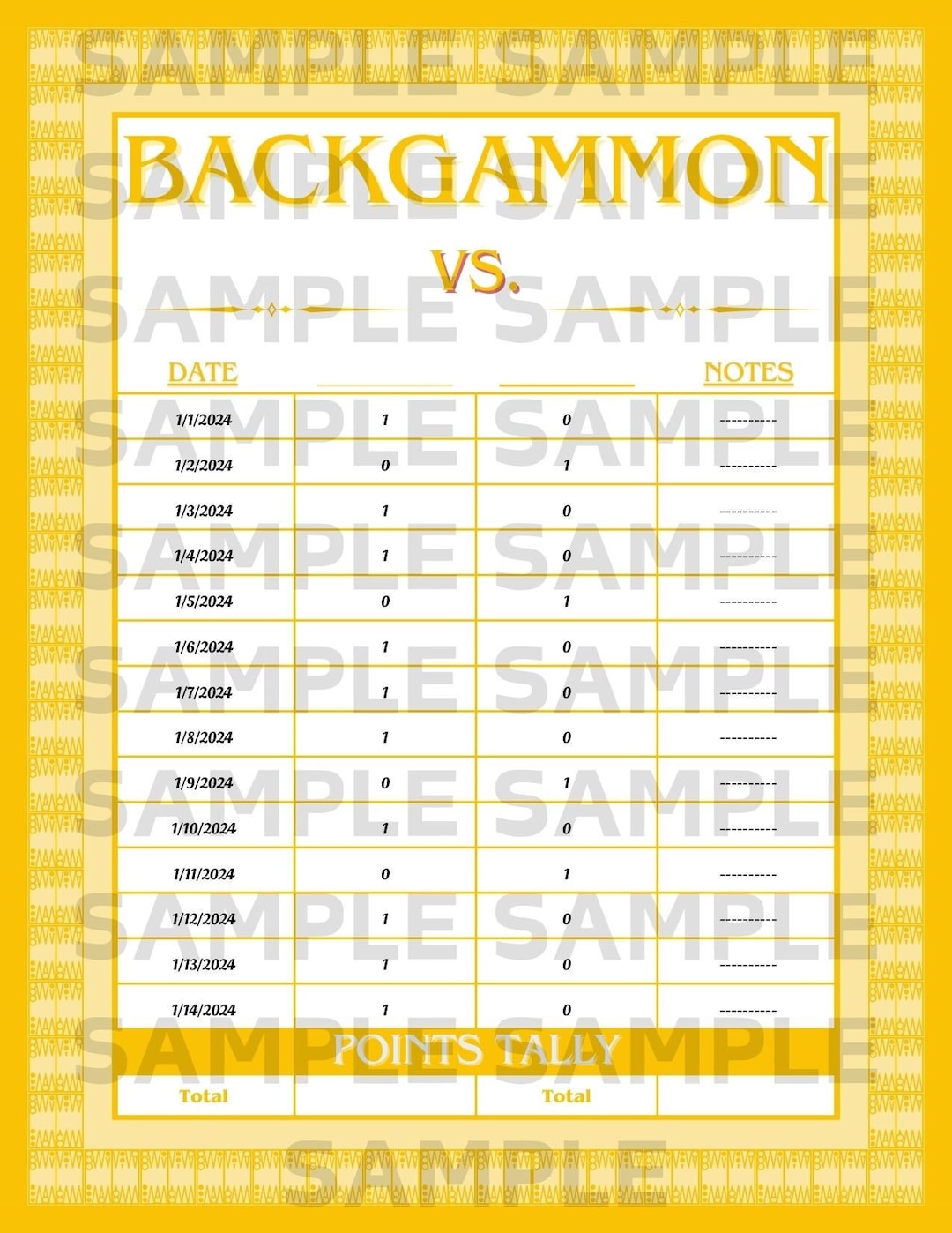 Yellow Backgammon Score Card print at Home - Etsy