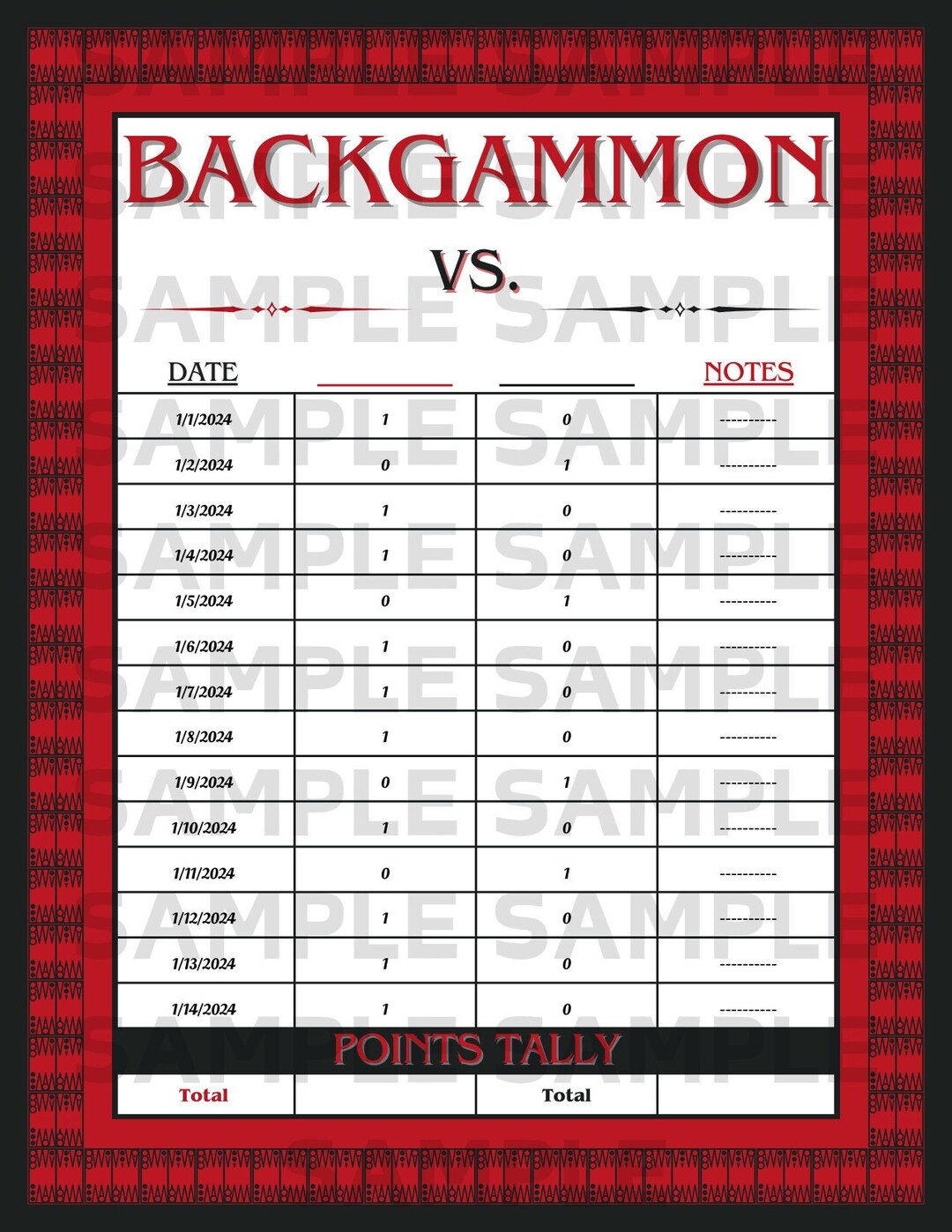 Black & Red Backgammon Score Card print at Home - Etsy