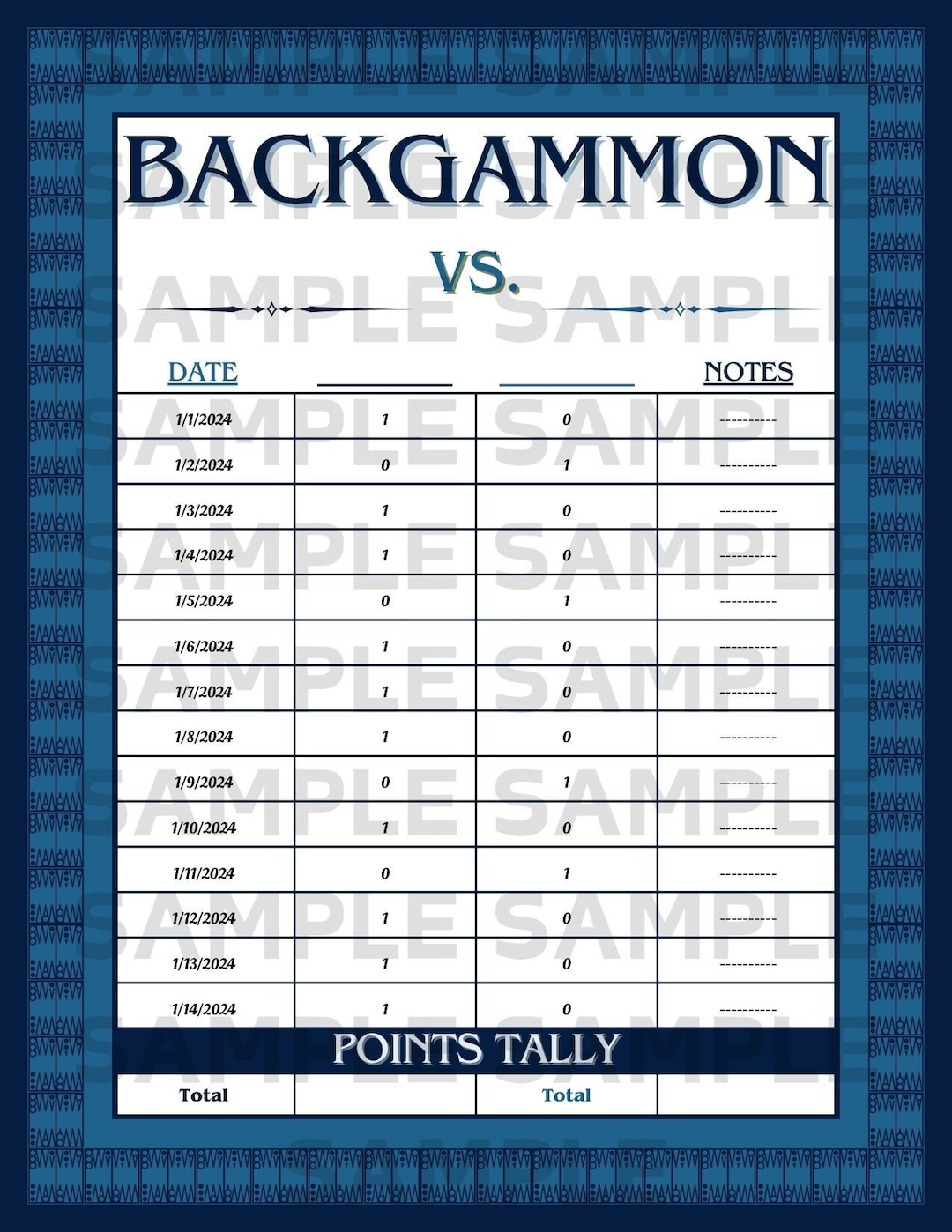 Blue Backgammon Score Card print at Home - Etsy