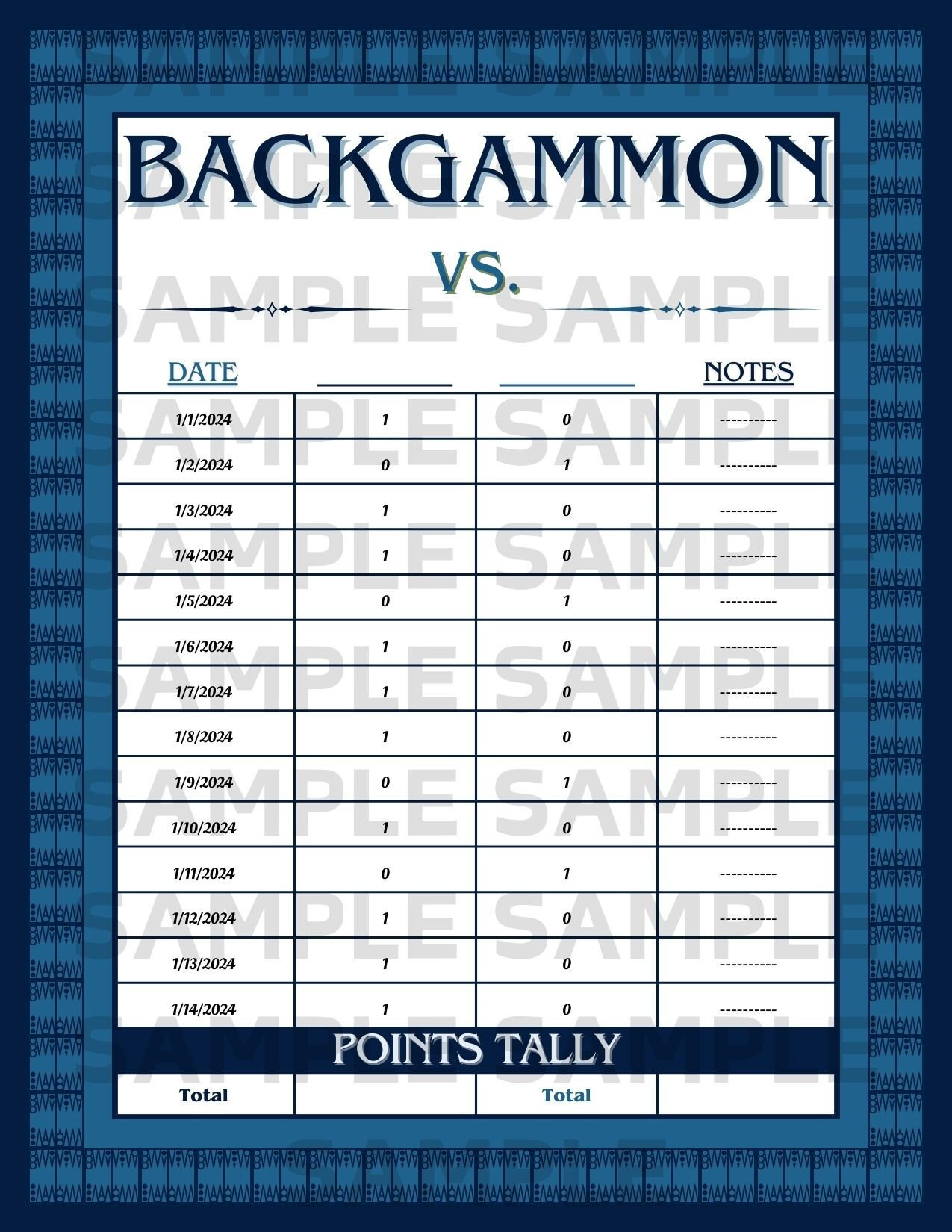 Blue Backgammon Score Card print at Home - Etsy