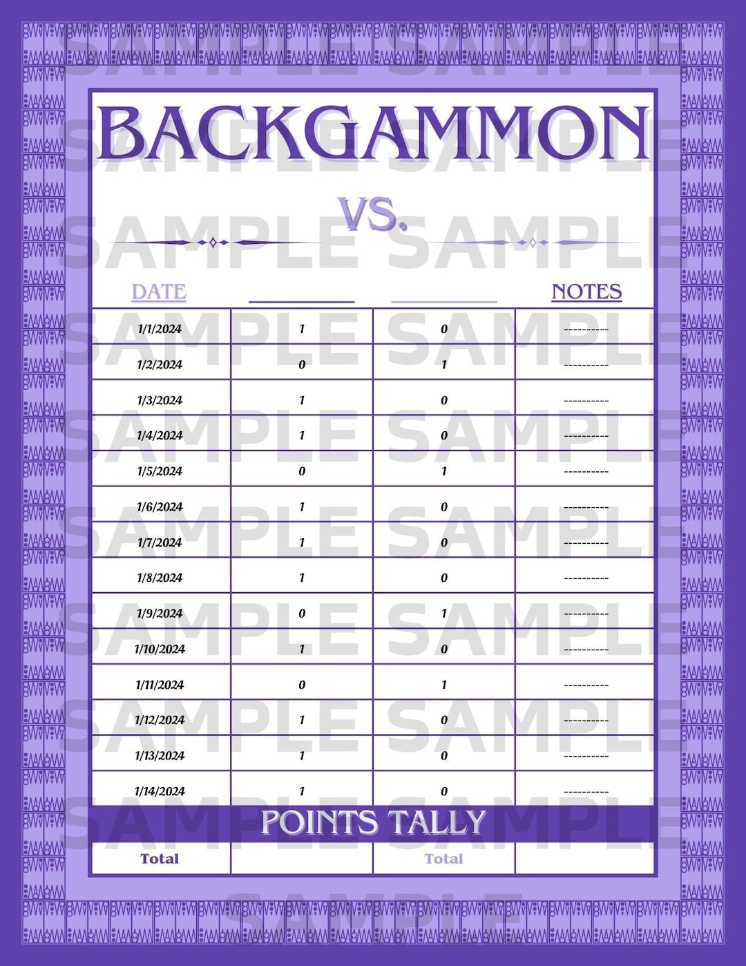 Purple Backgammon Score Card print at Home - Etsy