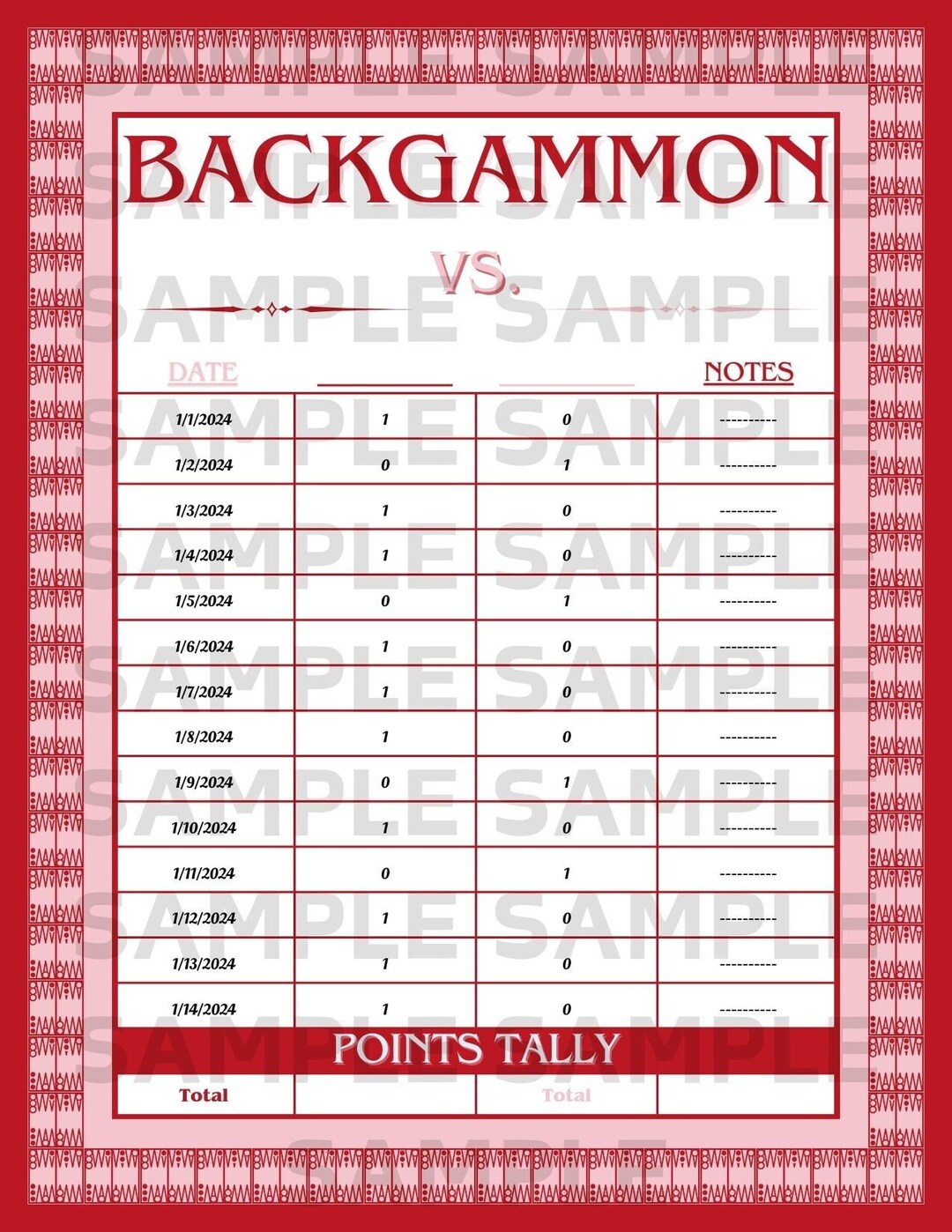 Red Backgammon Score Card print at Home - Etsy