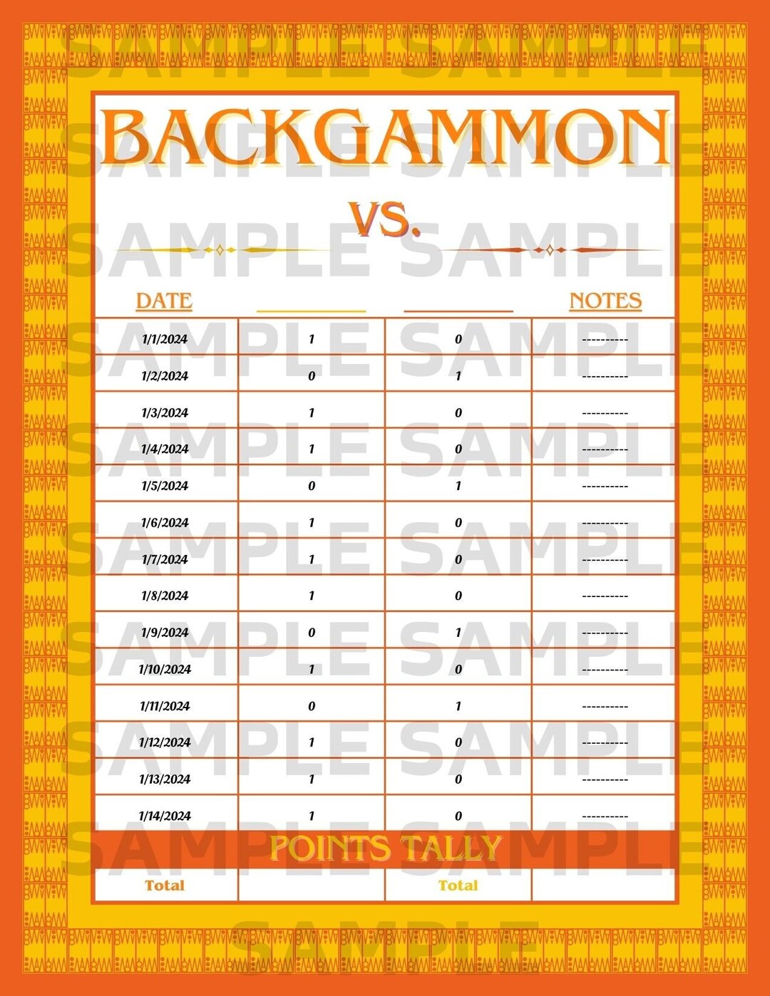 Orange Backgammon Score Card print at Home - Etsy