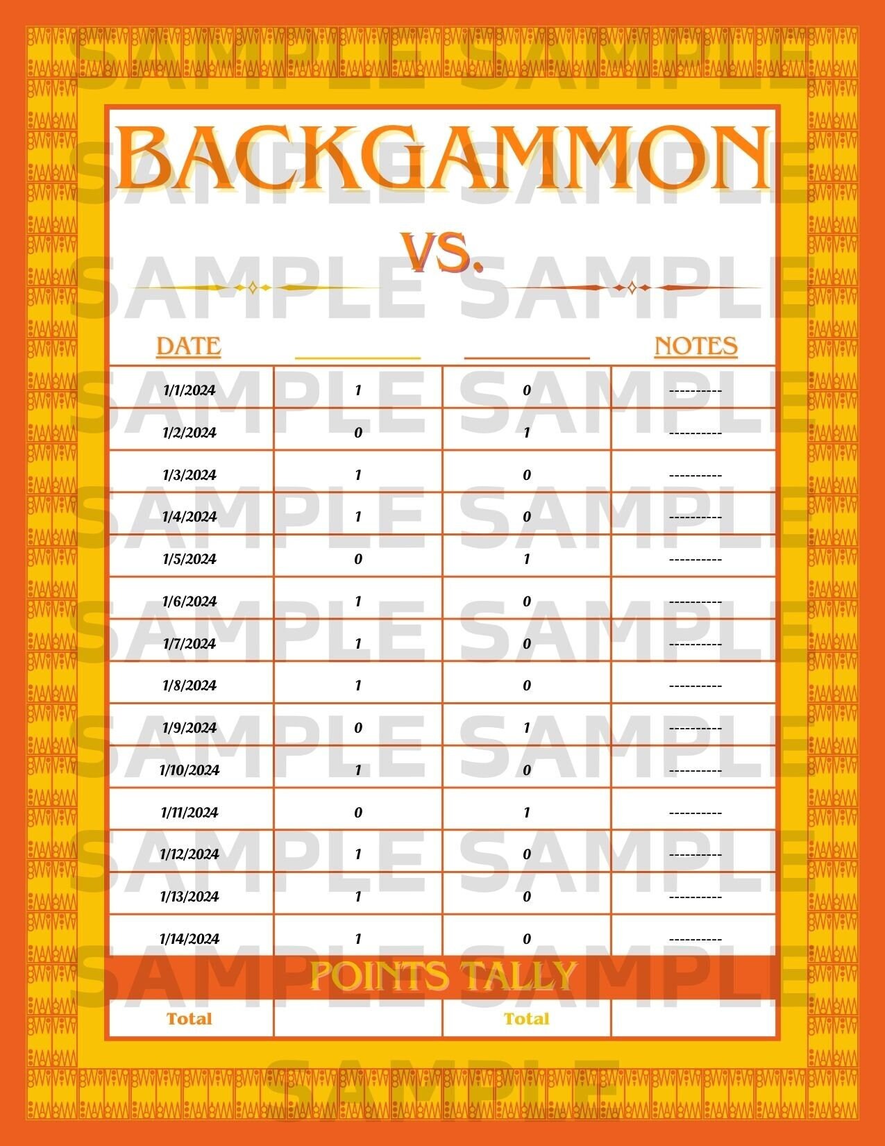 Orange Backgammon Score Card print at Home - Etsy