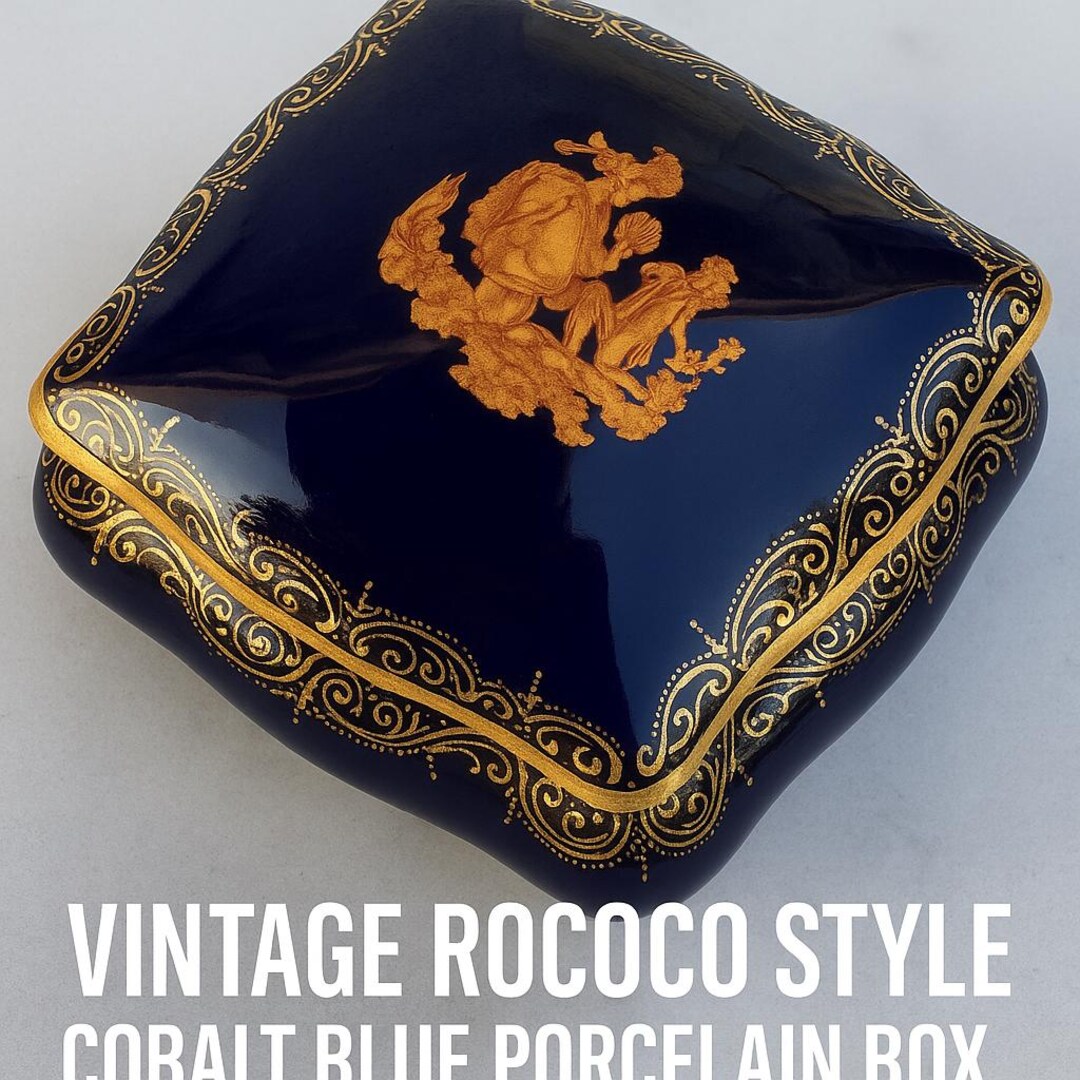 Limoges France Cobalt Blue Trinket Box With Gold Rococo Scene – FM ...
