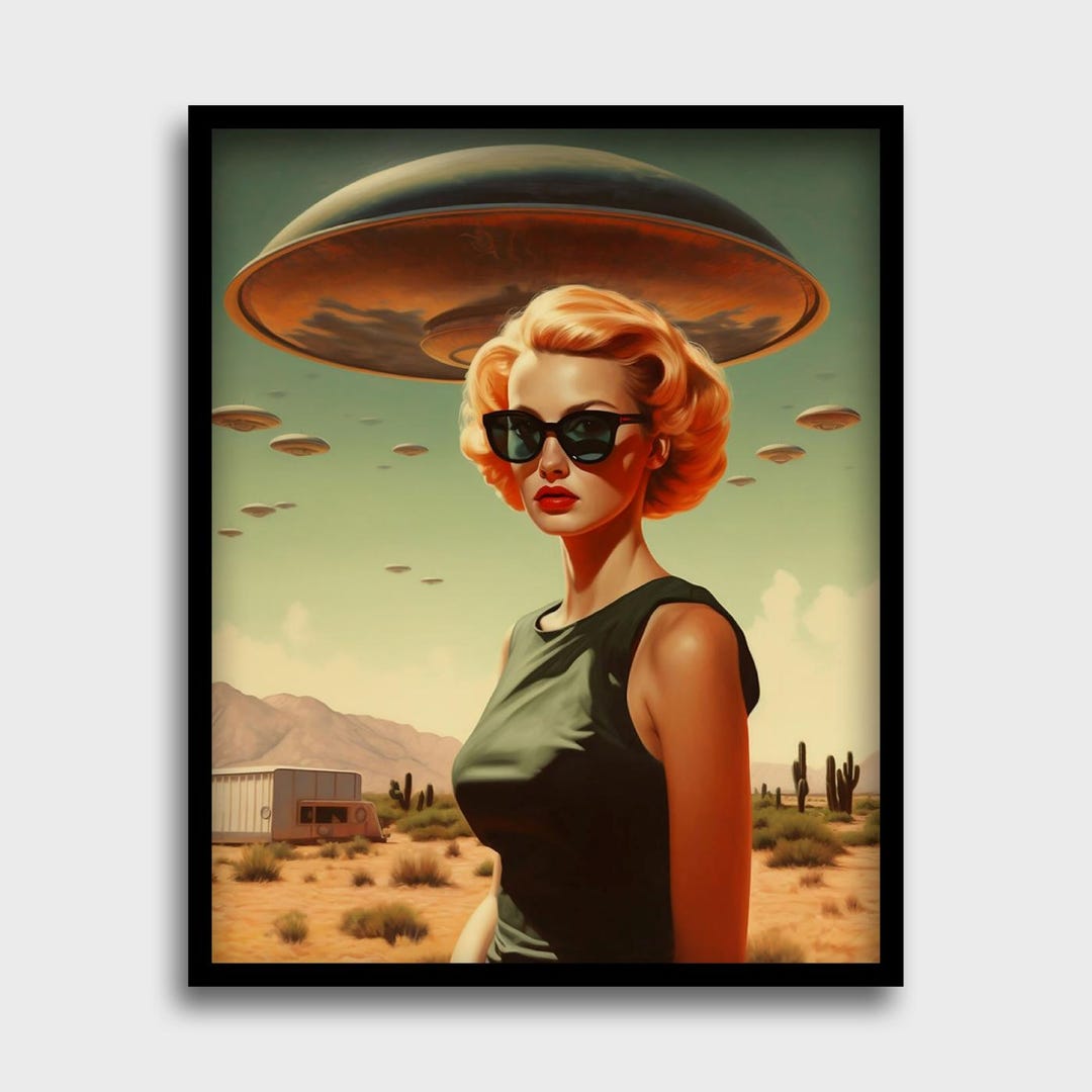 Retro 50's Woman With Ufos, Sci-fi Fifties Girl Poster Print, Vintage ...