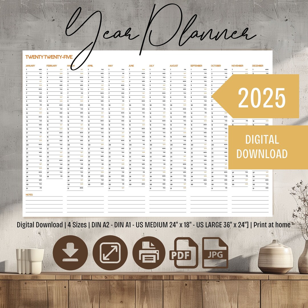Year Planner 2025, Printable Planner, Wall Planner 2025, School ...