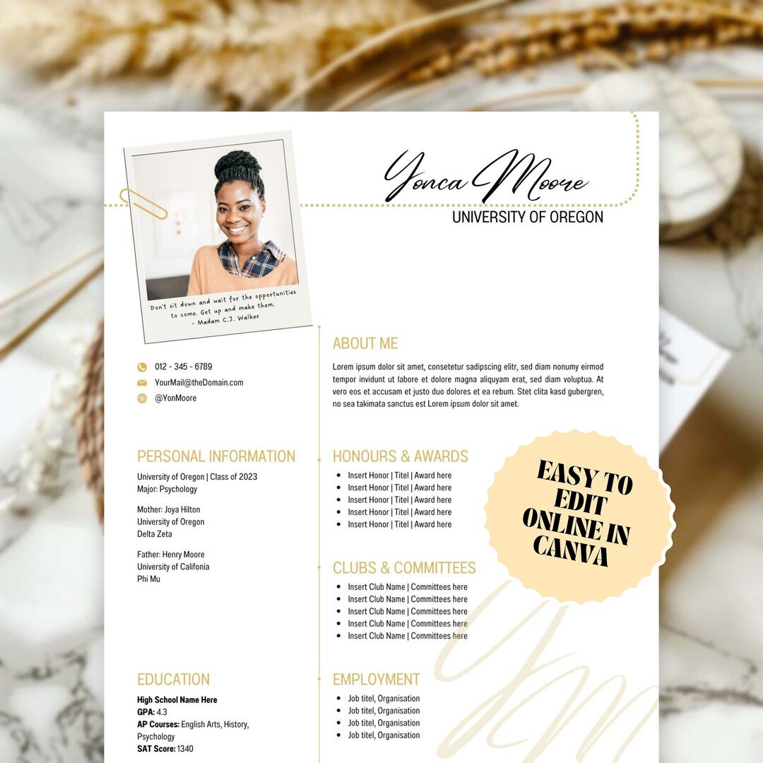 Rush Resume Template for Sorority Resume Minimalist Resume With Photo ...
