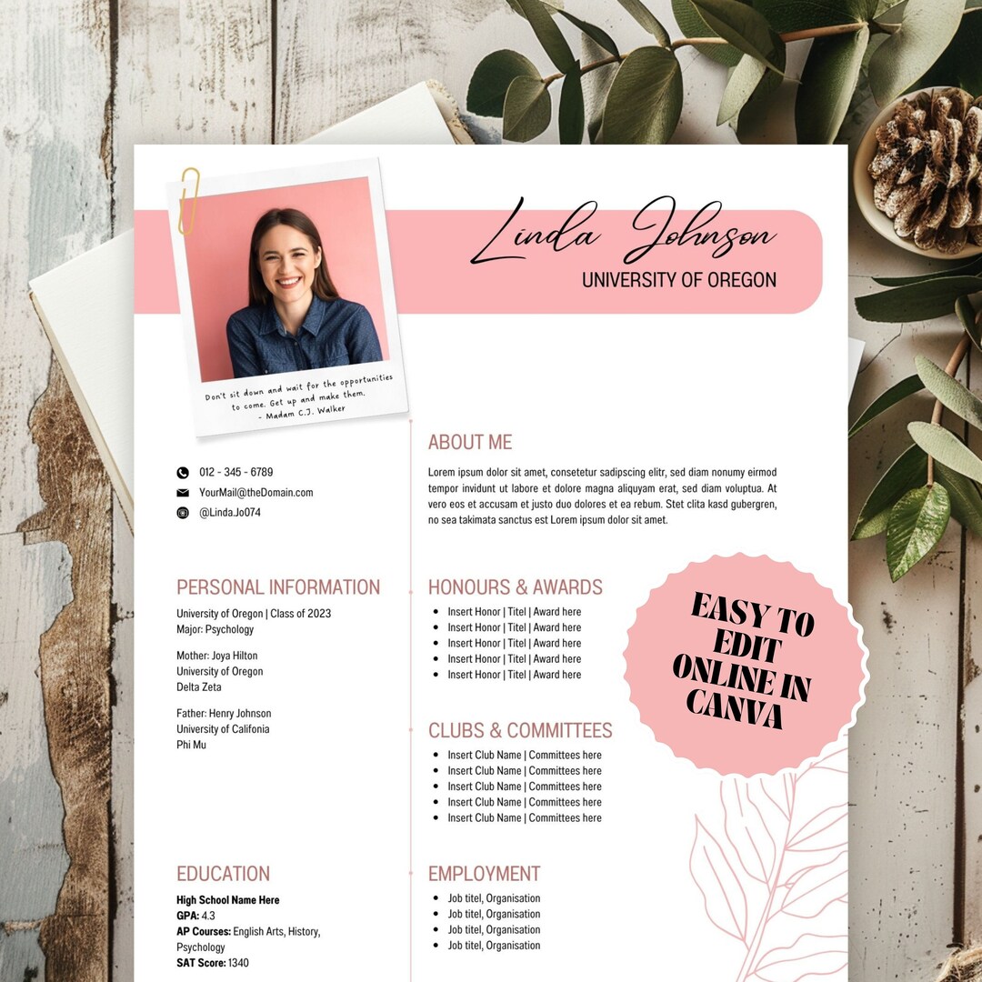 Rush Resume Template for Sorority Resume Minimalist Resume With Photo ...