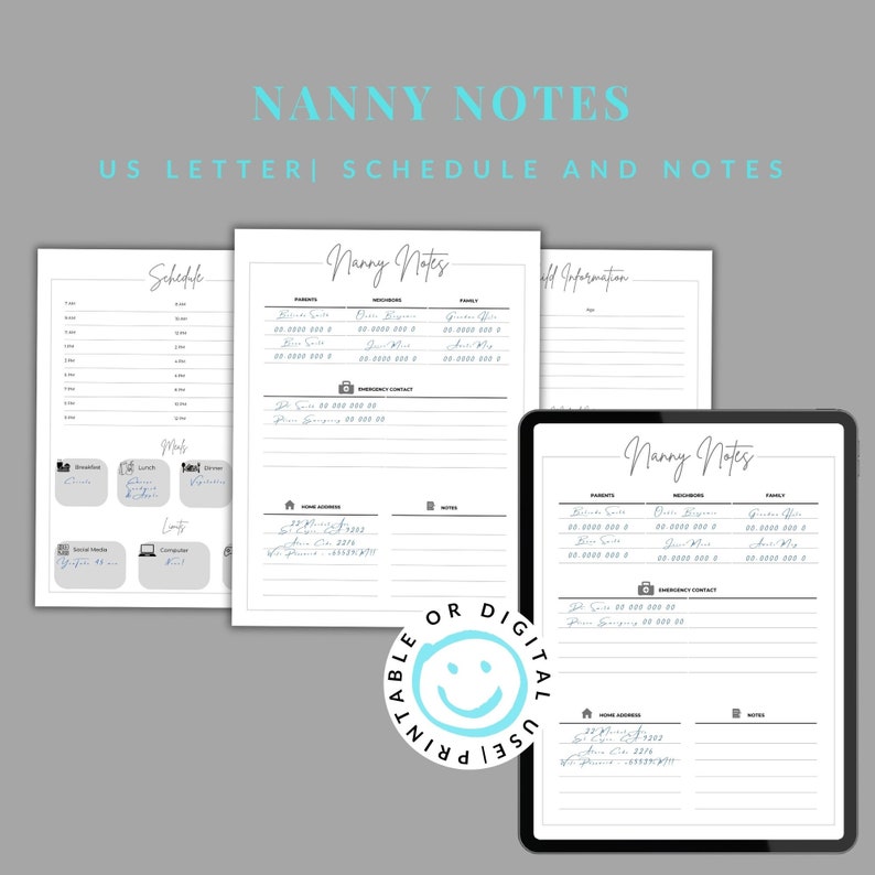 Babysitter Notes Childcare Planner With Emergency Contacts Babysitter ...