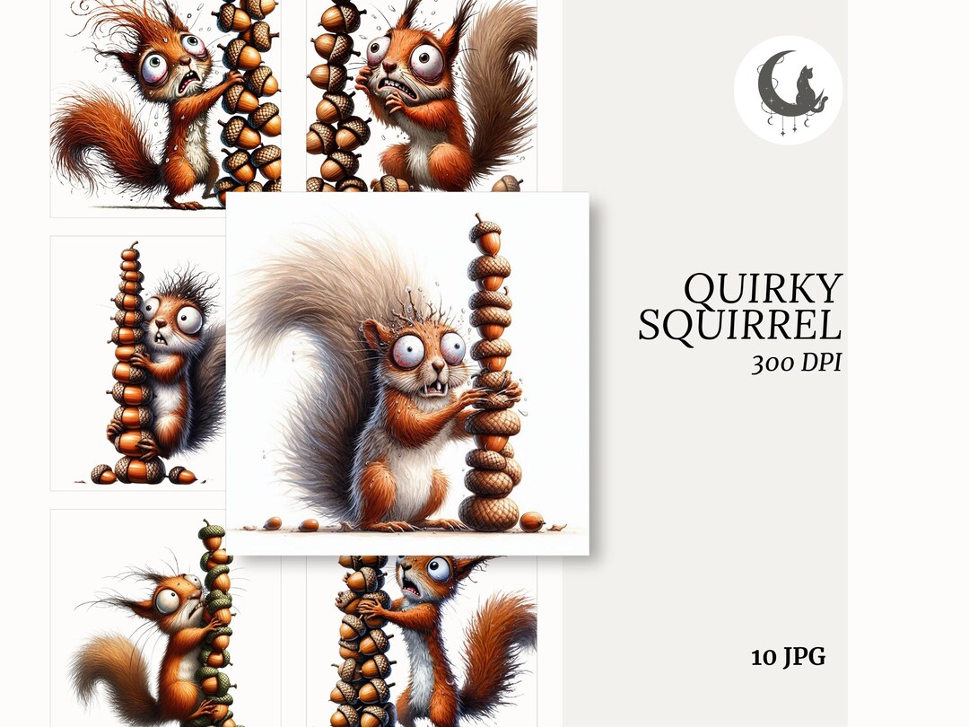 Funny Quirky Watercolor Frazzled Squirrel Clipart Set of 10 High ...