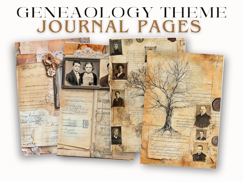 Retro Genealogy Junk Journal Pages Set of 10 Printable 300 DPI Ancestry ...