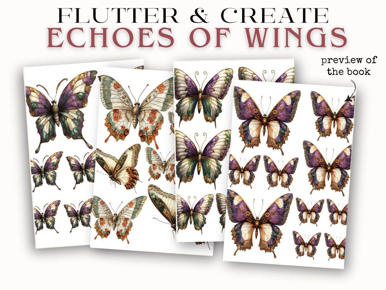 Ephemera Butterfly Bundle Digital Collage Book Whimsical Butterfly Art ...