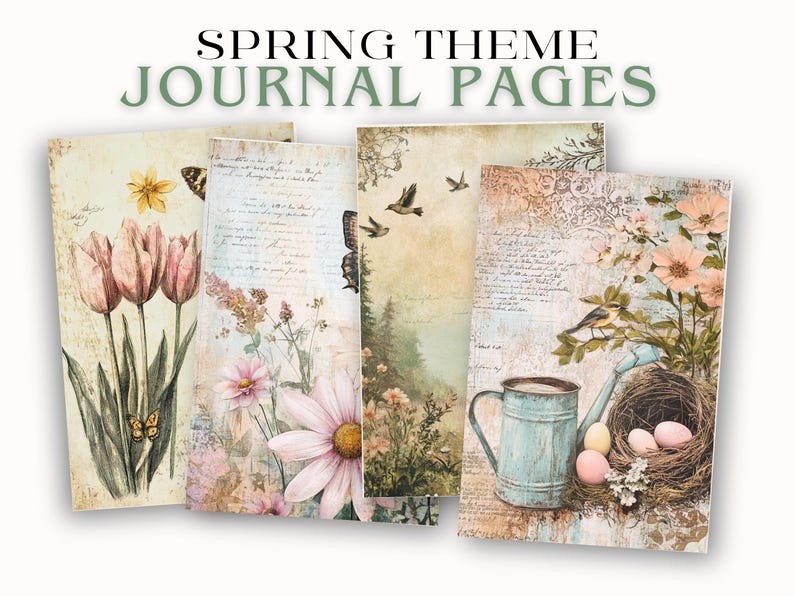 Spring Theme Junk Journal Pages Set of 10 Printable 300 DPI Digital ...