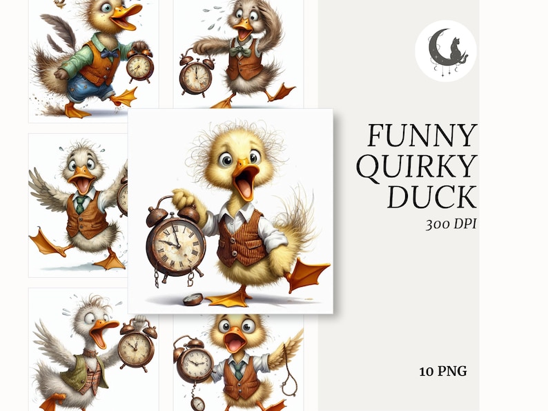 Watercolor Frazzled Duck Clipart PNG Funny Farm Animal Late Bird Alarm ...