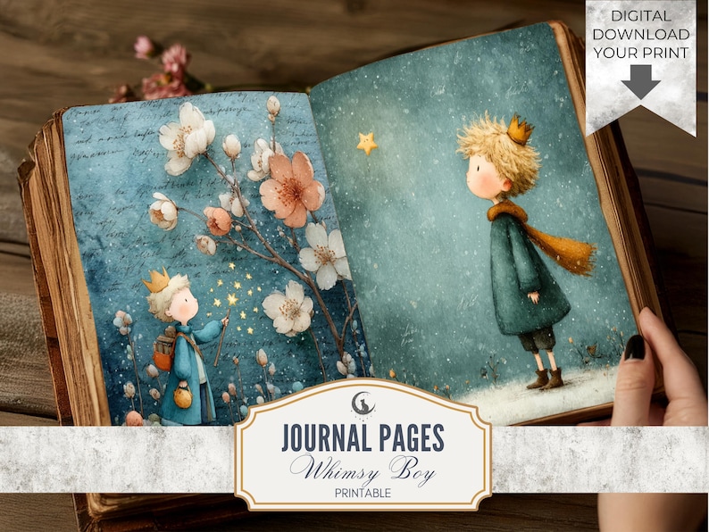 Whimsical Boy Prince Junk Journal Page JPG, Quirky Cute Printable ...
