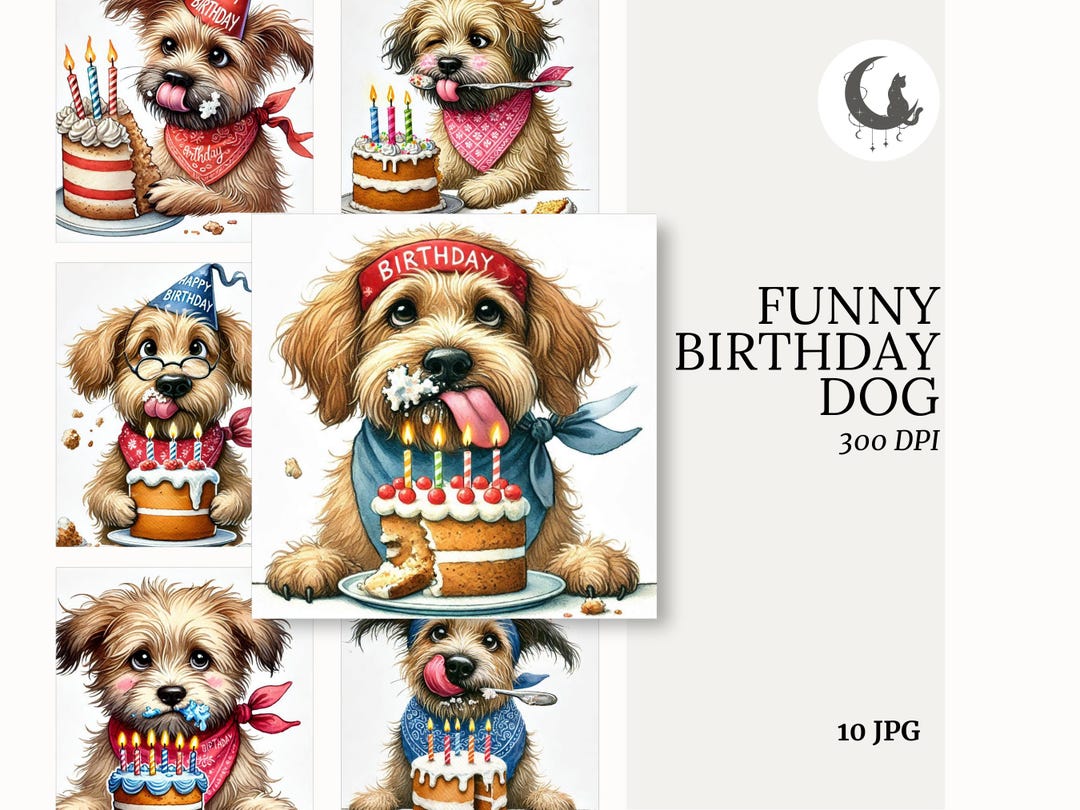 Funny Quirky Watercolor Birthday Dog Clipart Set of 10 High Quality 300 ...