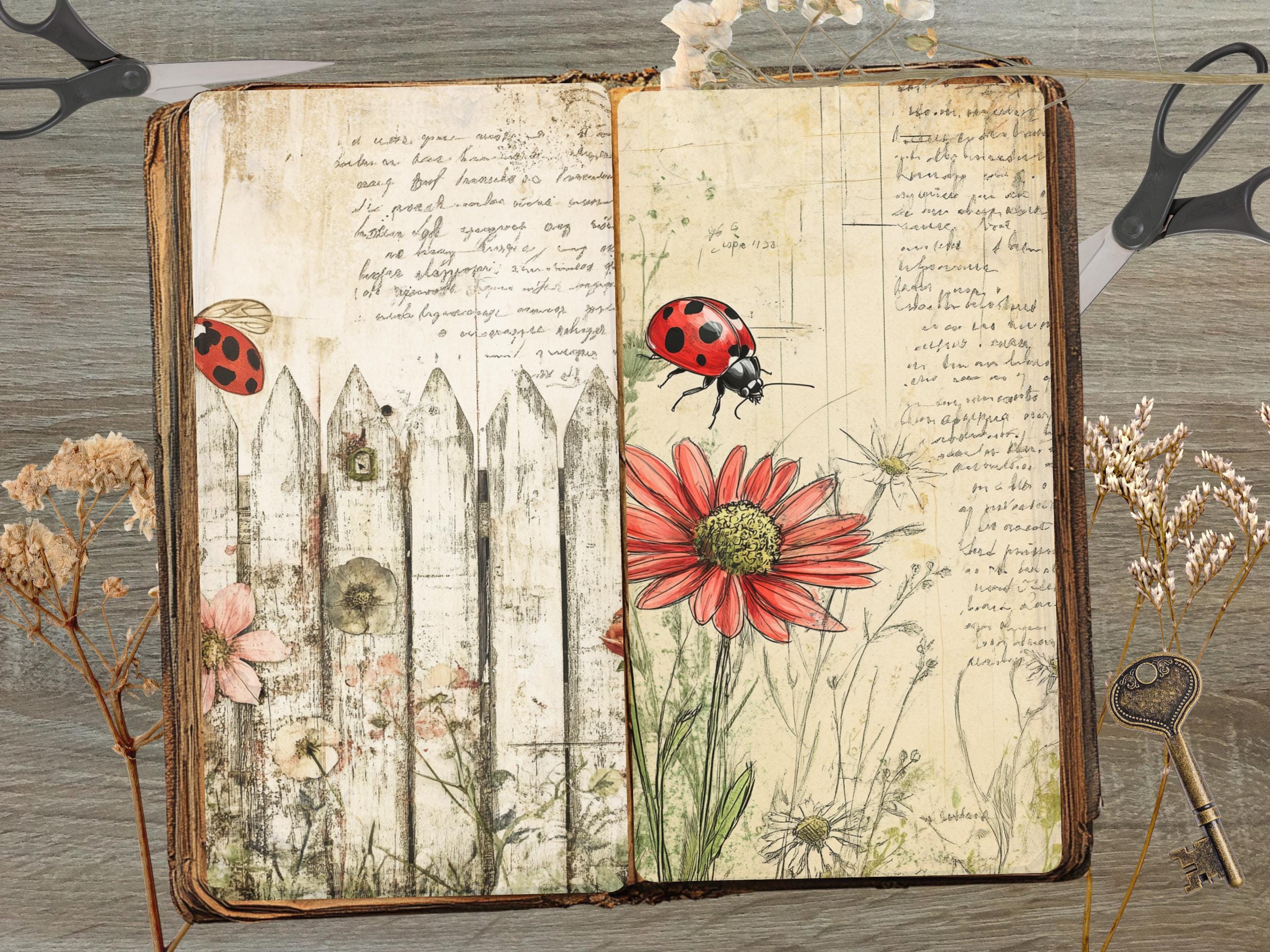 Ladybug Junk Journal Pages Printable Set Whimsical Garden Ephemera Red ...