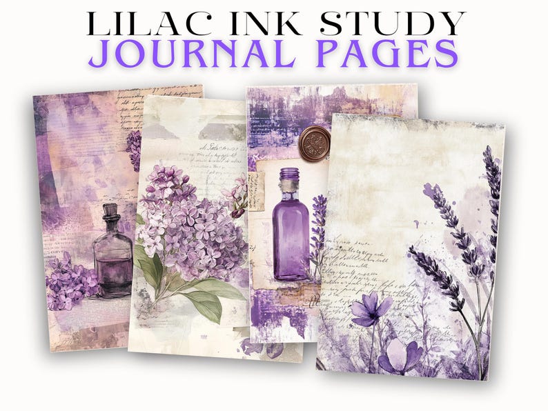Lilac Ink Study Junk Journal Pages Printable Set Soft Grunge Ephemera ...