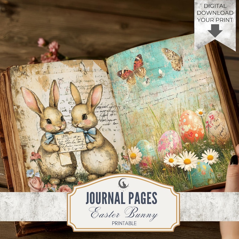 Easter Bunny Egg Junk Journal Page JPG Whimsical Spring Collage Cute ...