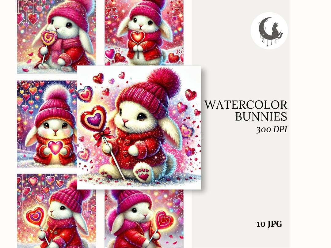 Watercolor Valentine Bunnies Clipart Set of 10 High Quality 300 DPI ...