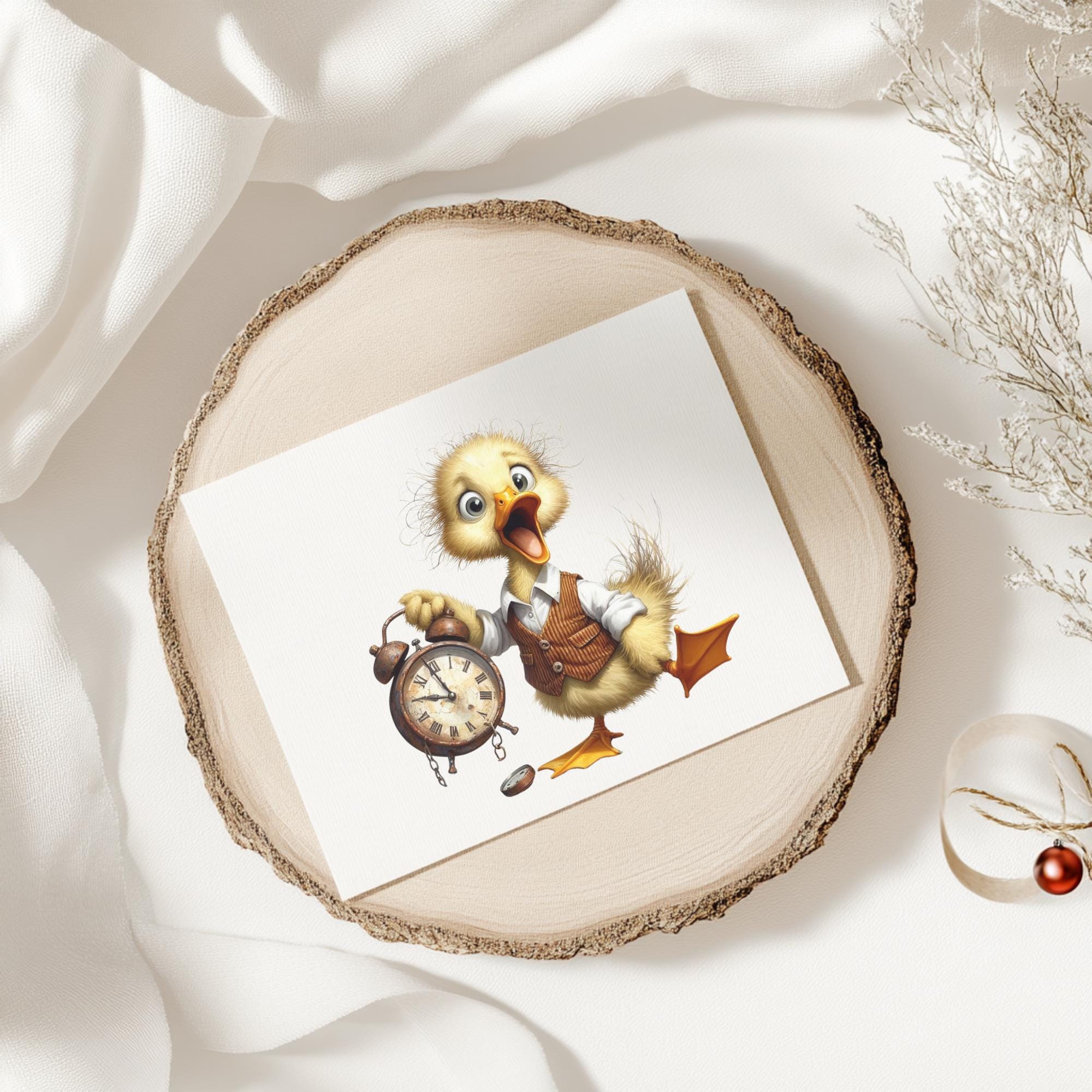 Watercolor Frazzled Duck Clipart PNG Funny Farm Animal Late Bird Alarm ...