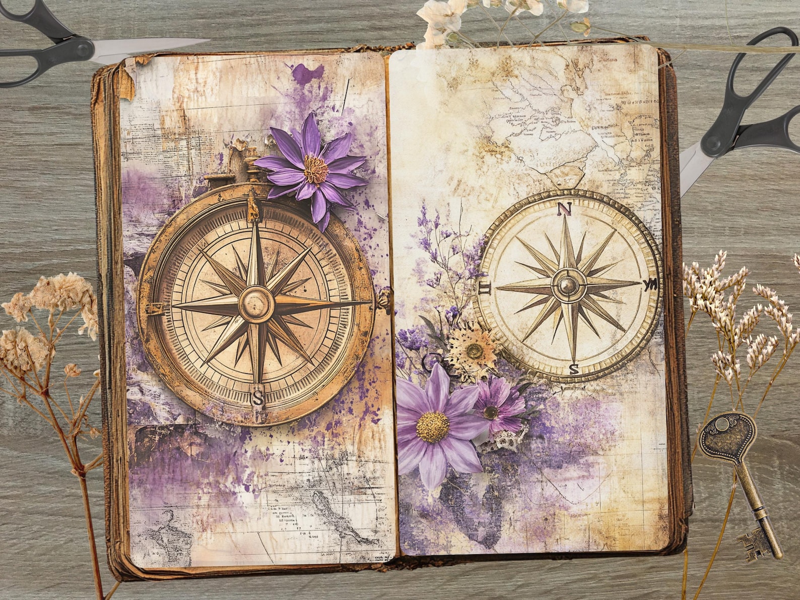 Celestial Dream Map Junk Journal Pages JPG Whimsical Fantasy ...
