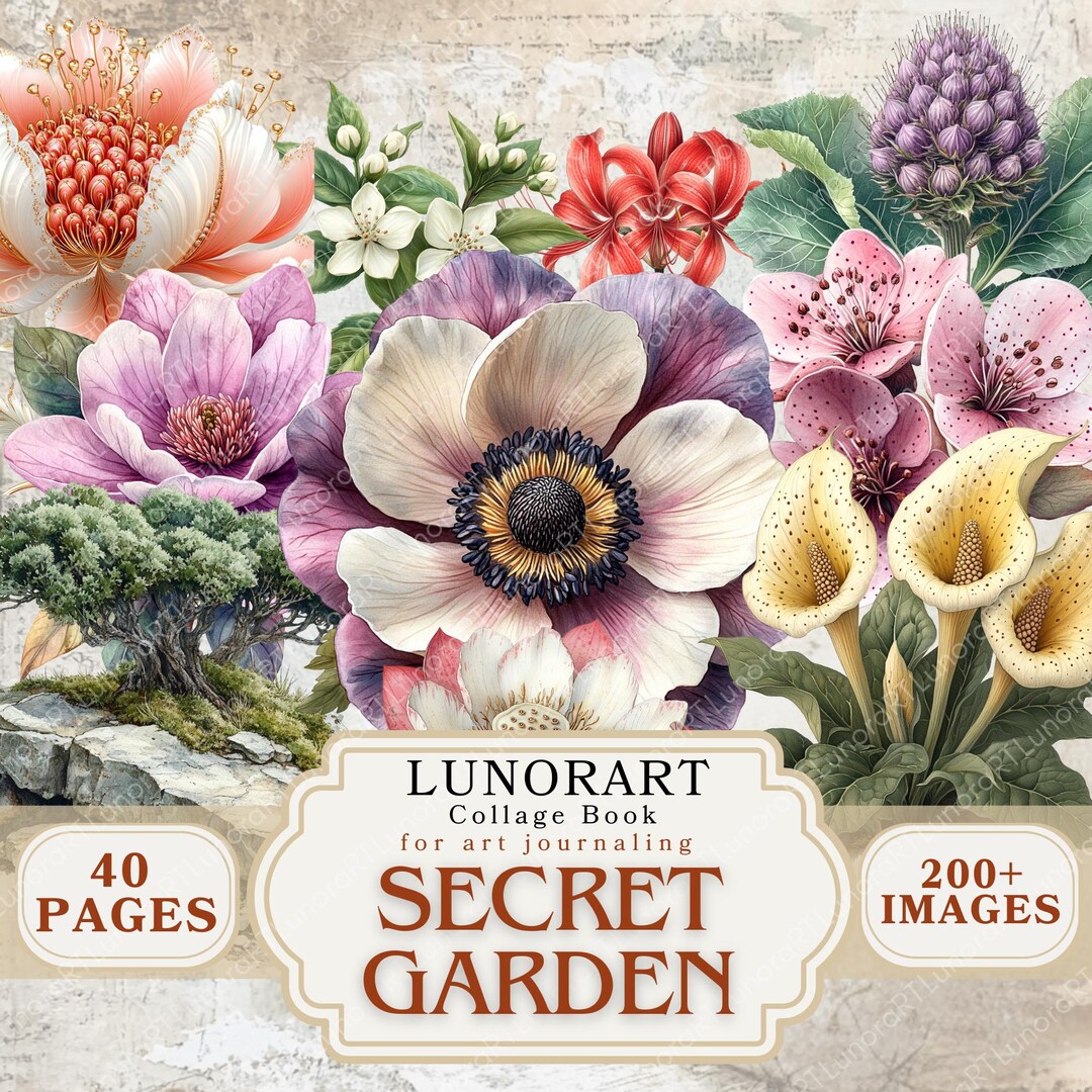 Magical Botanical Flowers and Plants Ephemera Bundle Digital Collage ...