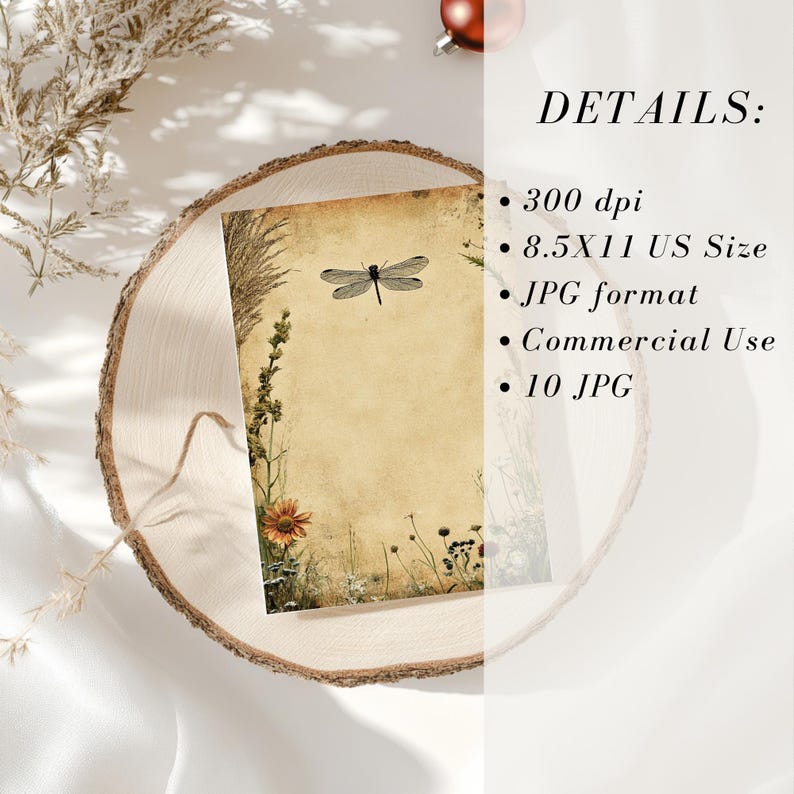 Dragonfly Wildflower Junk Journal Pages JPG Cottagecore Meadow Straw ...