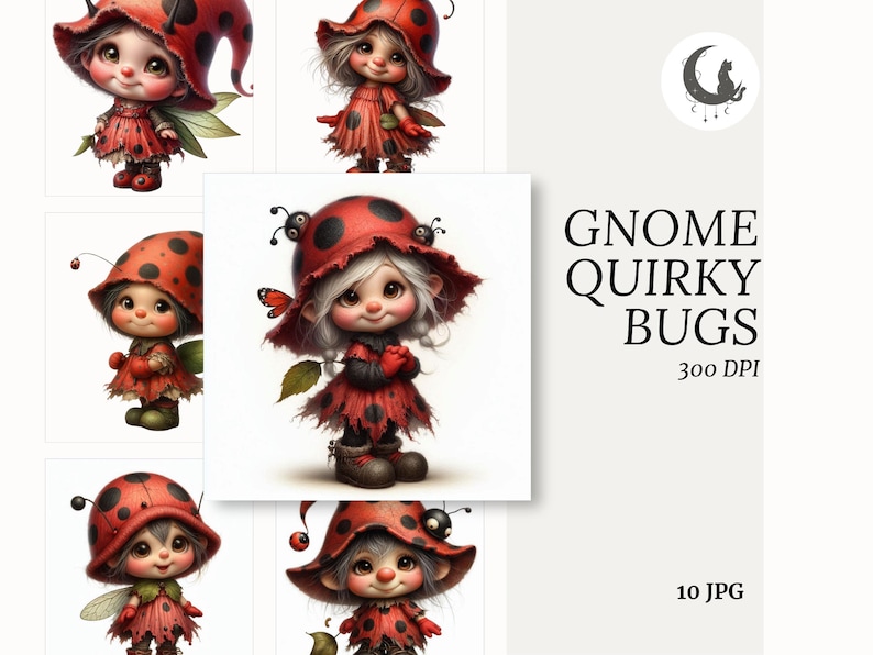 Quirky Ladybug Gnome Clipart Set of 10 High Quality 300 DPI Jpgs ...