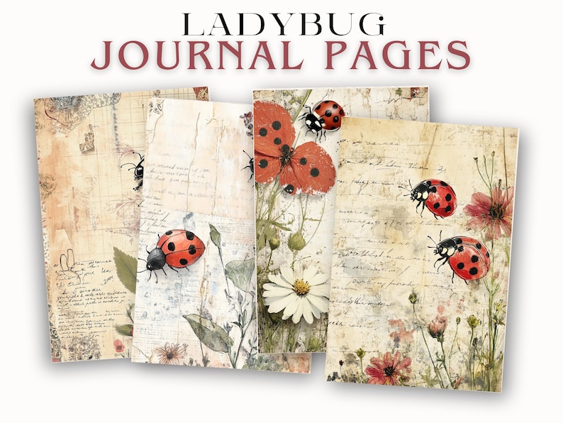 Ladybug Junk Journal Pages Printable Set Whimsical Garden Ephemera Red ...