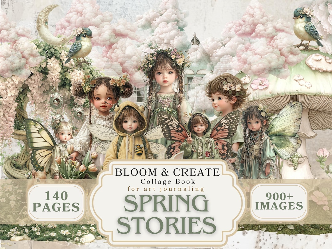 Ephemera Spring Stories Collage Book Bundle Whimsical Nature Digital ...