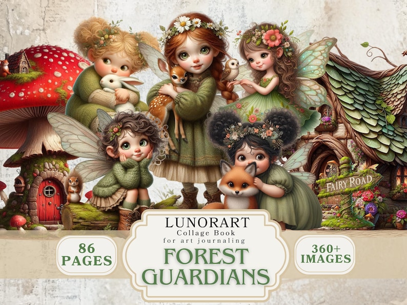 Woodland Fairy Cut and Collage Book JPG Whimsical Forest Fairies With ...